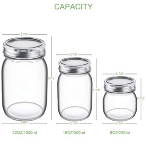 ANEWSIR Mason Jars Variety Pack (Set of 14), Regular Mouth Canning Jars with Lids and Bands, Spilte-Type, 32oz 2 Pack, 16oz 6 pack and 8oz 6 pack