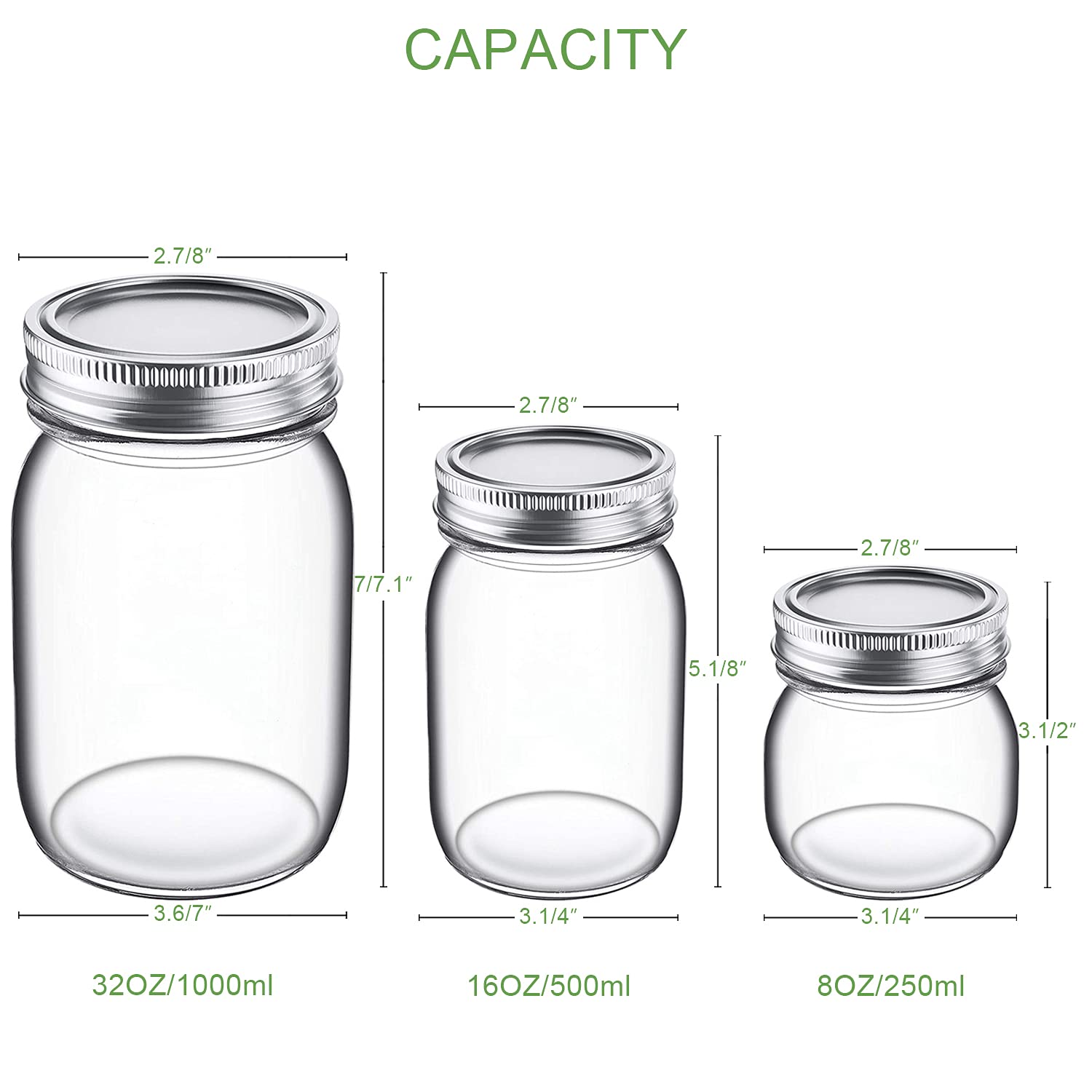 ANEWSIR Mason Jars Variety Pack (Set of 14), Regular Mouth Canning Jars with Lids and Bands, Spilte-Type, 32oz 2 Pack, 16oz 6 pack and 8oz 6 pack