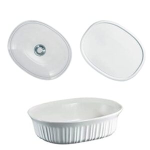 corningware french white 1.5 quart oval casserole bundle: 1.5 oval with glass and plastic lid