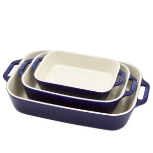 staub ceramic baking dish set, 3pc, dark blue