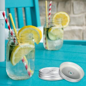 26 Packs Stainless Steel Regular Mouth Mason Silver Jar Lids with Straw Hole Compatible with Mason Jar