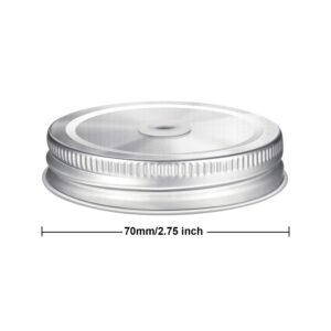 26 Packs Stainless Steel Regular Mouth Mason Silver Jar Lids with Straw Hole Compatible with Mason Jar