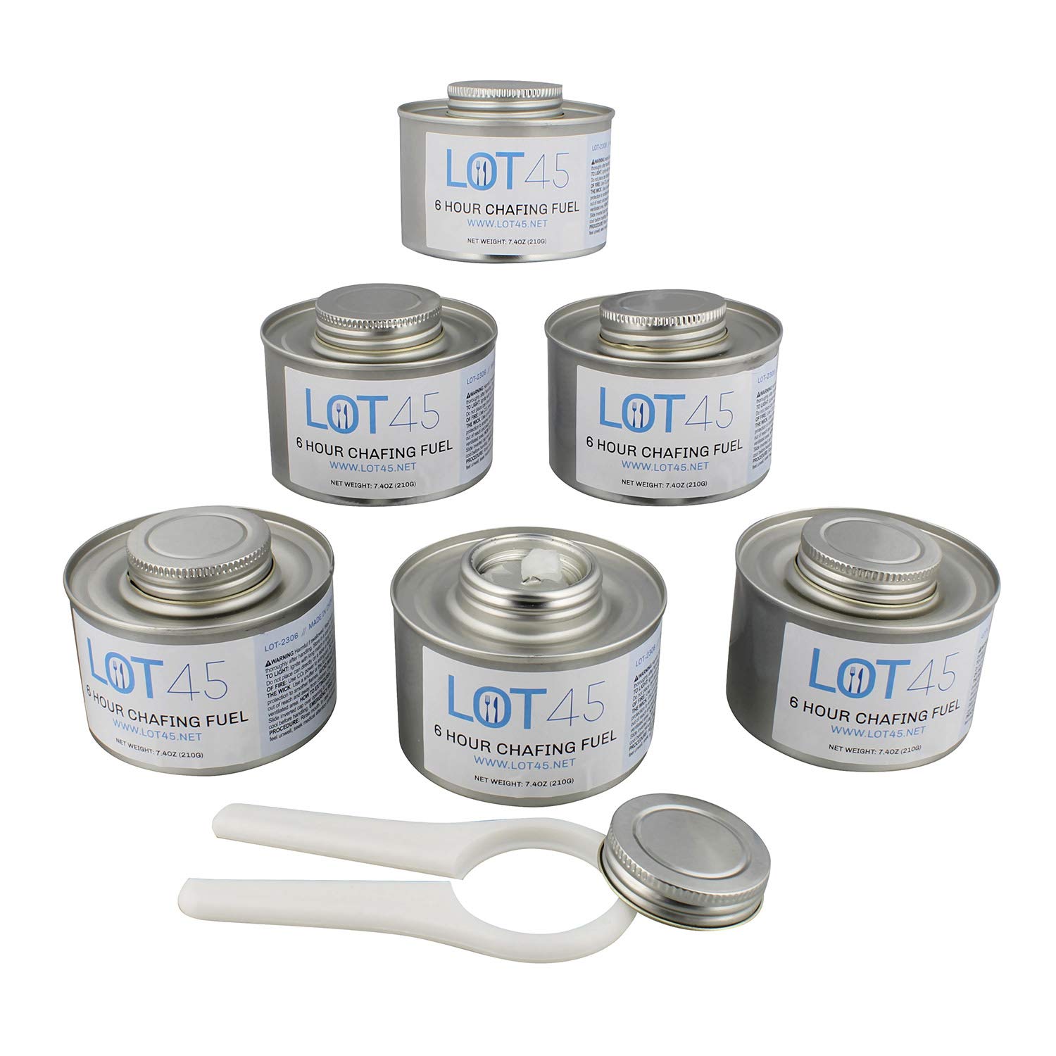 Lot45 Buffet Food Warmers for Parties, Bulk Case of 48 (48pk) - 6 Hour Chafing Dish Fuel Cans Catering Food Warmers Buffet Heating Food Warmer Party Canned Heat Burner with Bonus Lid Openers