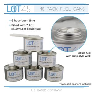 Lot45 Buffet Food Warmers for Parties, Bulk Case of 48 (48pk) - 6 Hour Chafing Dish Fuel Cans Catering Food Warmers Buffet Heating Food Warmer Party Canned Heat Burner with Bonus Lid Openers