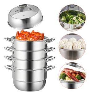 vevor steamer pot 11.8in/30cm, 5 tier steamer pot for cooking with 10qt stock pot, 3 vegetable steamers & 2 steaming trays, food-grade 304 stainless steel food steamer cookware for gas electric stove