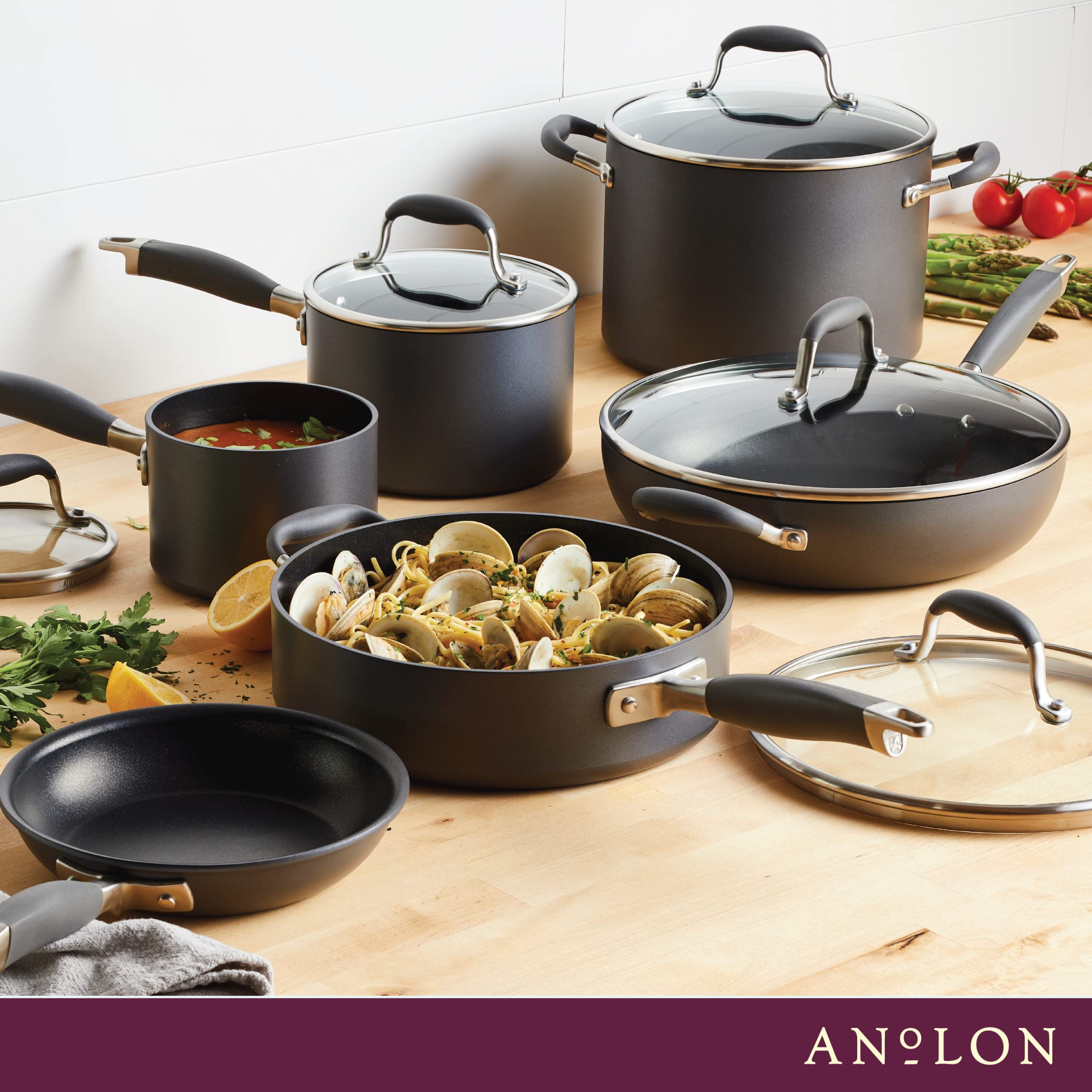 Anolon Advanced Home Hard Anodized Nonstick Pots and Pans/Cookware Set, 11 Piece - Moonstone