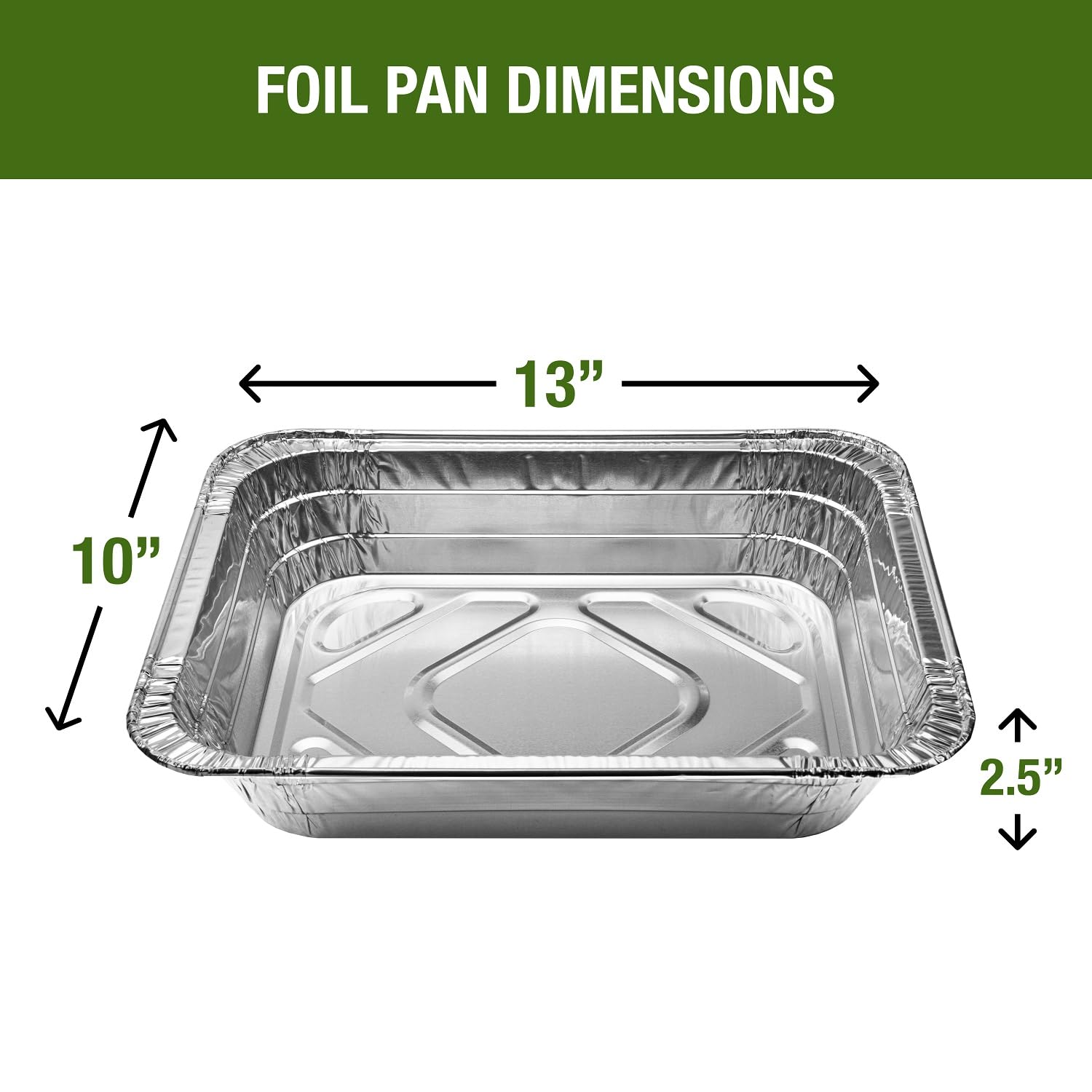 Green Direct Disposable Aluminum Foil Baking Pans with Lids - Half Size (9 x 13 inch) Roasting pan with covers for all kitchen & cooking needs, Pack of 10 pans and 10 lids