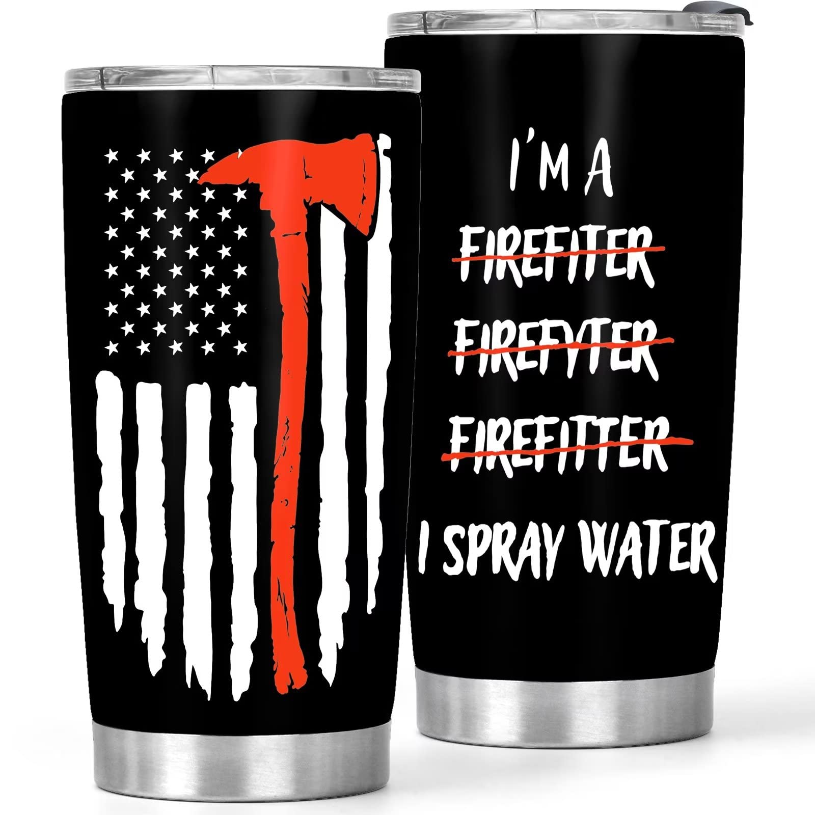 Firefighter Gifts For Men - 20oz Stainless Steel Tumbler for Dad from Daughter Son - Cool Birthday Gifts For Husband from Wife - Christmas Gifts for Firefighter Boyfriend, 1 Piece