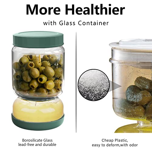 WhiteRhino Glass Pickle Jar,34oz Olive Hourglass Jar with Strainer,Airtight Glass Jar Pickle Juice Separator Jar Pickle Flip Jar for Gherkin Jalapeno