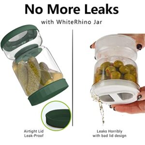 WhiteRhino Glass Pickle Jar,34oz Olive Hourglass Jar with Strainer,Airtight Glass Jar Pickle Juice Separator Jar Pickle Flip Jar for Gherkin Jalapeno