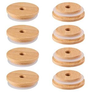 doitool 8pcs bamboo jar lids with straw hole, reusable bamboo lids for beer can glass, 70mm bamboo mason jar lids with straw hole for wide mouth mason jar (8pcs)