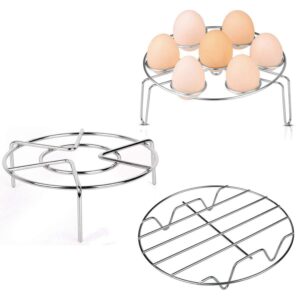 konrisa stainless steel steam rack for instant pot cooking trivet rack holder egg steamer basket trivet food stand air fryer rack for pressure cooker, set of 3