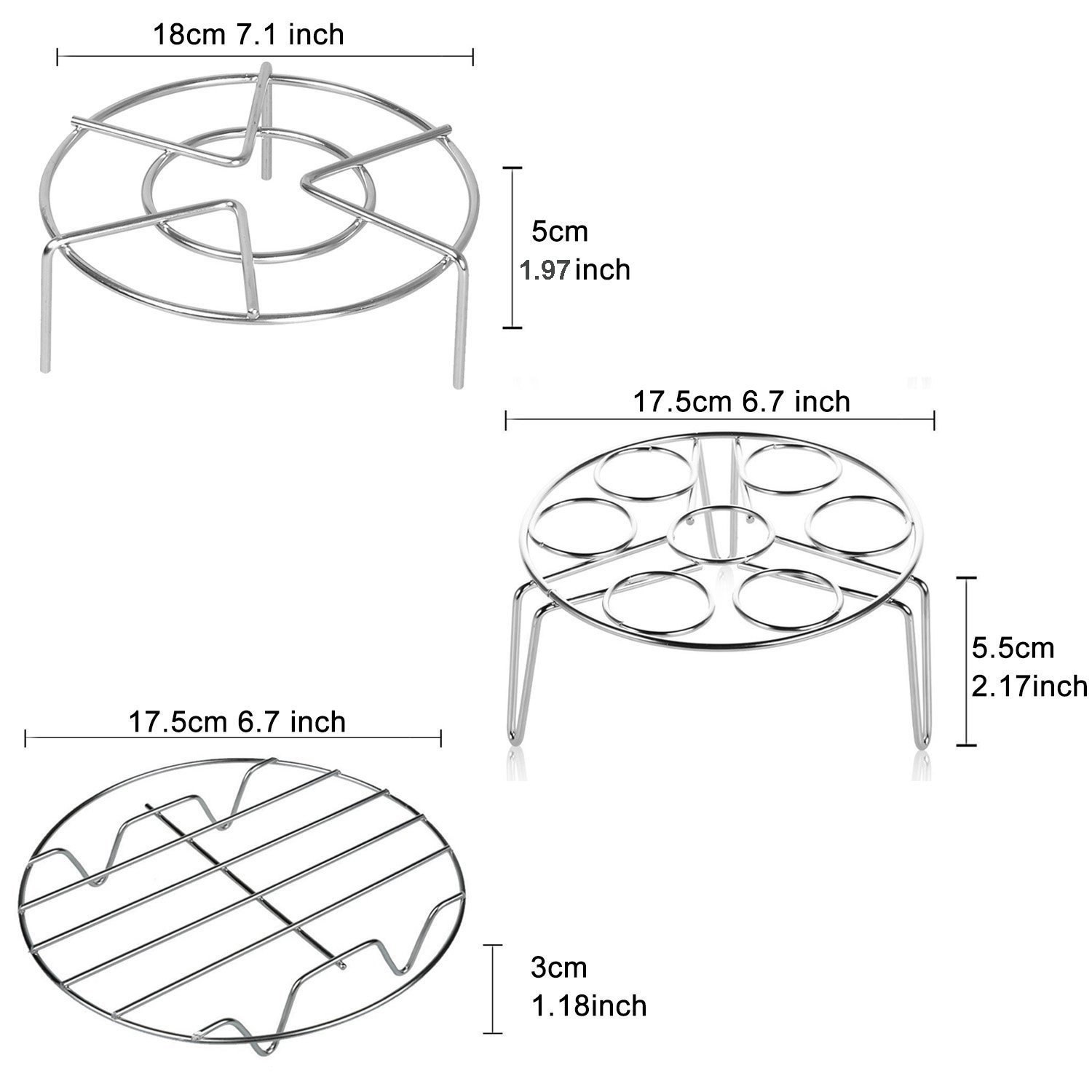 Konrisa Stainless Steel Steam Rack for Instant Pot Cooking Trivet Rack Holder Egg Steamer Basket Trivet Food Stand Air Fryer Rack for Pressure Cooker, Set of 3