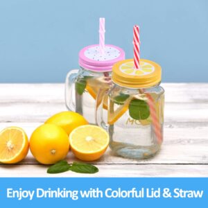 Metal Decorative Regular Mouth Mason Jar Lids with Straw Hole (18pcs) 8 Decoration Lids,8 Striped Plastic Straw Set,2 Straw Wrench