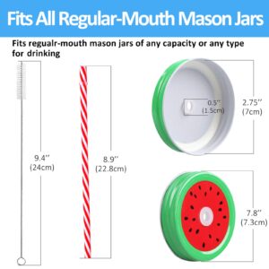 Metal Decorative Regular Mouth Mason Jar Lids with Straw Hole (18pcs) 8 Decoration Lids,8 Striped Plastic Straw Set,2 Straw Wrench