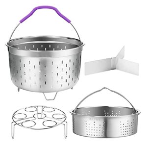 haswe steamer basket for instant pot pressure cooker, accessories set compatible with 5/6/8 qt instapot -18/8 stainless steel strainer insert with silicone handle,divider,egg steamer rack, 6 quart