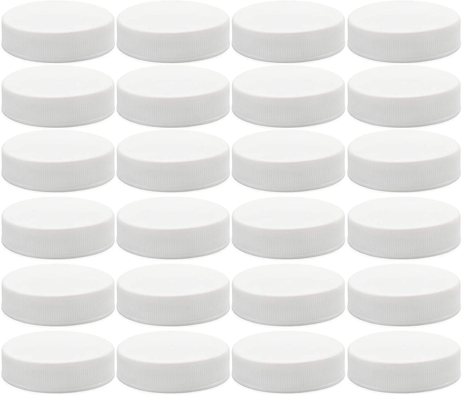 Regular Mouth Plastic Mason Jar Lids, Unlined (24-Pack); Standard Size 70-450 White Plastic Caps for Mason Jars