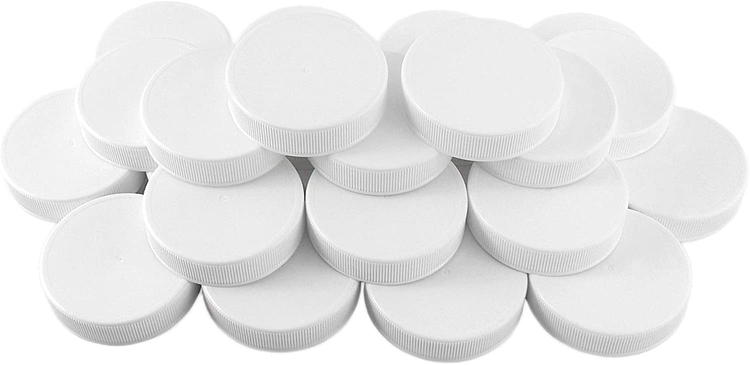 Regular Mouth Plastic Mason Jar Lids, Unlined (24-Pack); Standard Size 70-450 White Plastic Caps for Mason Jars