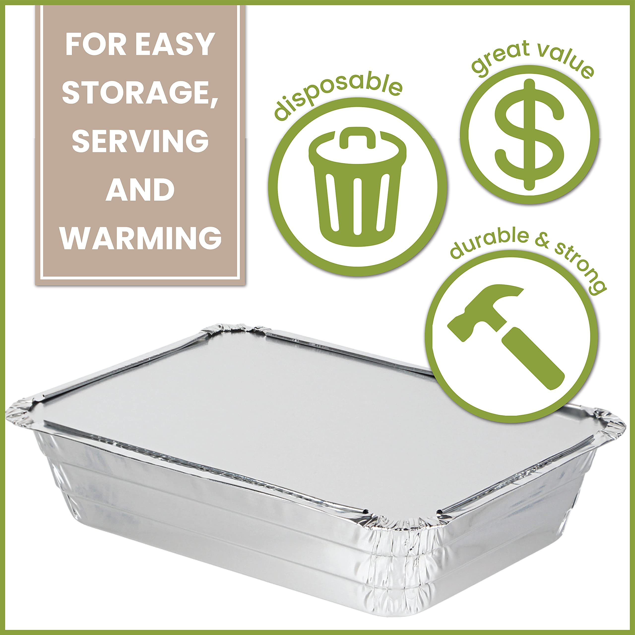 PARTY BARGAINS 2.25 Lb. Aluminum Pans with Lids - Set of 100 Pack with Board Lids, 8" x 6" Disposable Roasting and Steam Table Pans for Catering, Take-Out, Meal Prep (Max 240°C)