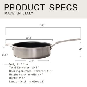 Made In Cookware - 3.5 Quart Non Stick Saute Pan With Lid - 5 Ply Stainless Clad - Professional Cookware - Crafted in Italy - Induction Compatible