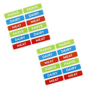 Kosher Labels, 8 Blue Dairy, 8 Red Meat, 8 Green Parve Stickers, Oven Proof up to 500°, Freezable, Microwavable, Dishwasher Safe, English, Color Coded Kosher Kitchen Tools (24-Pack, Rectangle Design)