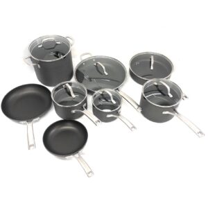 calphalon classic nonstick hard-anodized 14-piece cookware set, grey