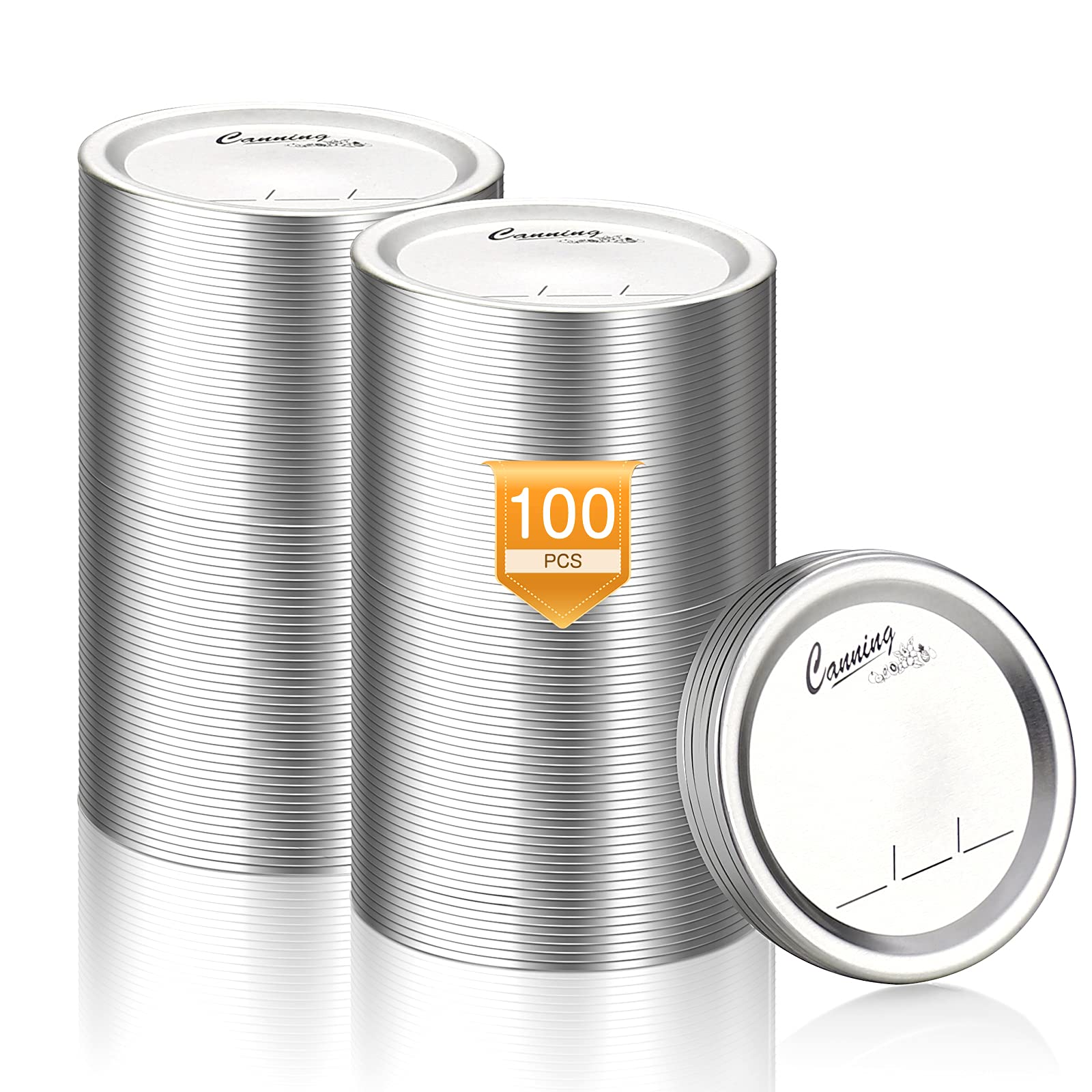 100 Counts Mason Jar Lids Regular Mouth Canning Lids with Leakproof & Airtight Seal Features for Kerr & Ball Jar Lids, Split-Type Metal - Food Grade Material, Silver/70 MM