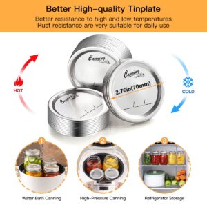 100 Counts Mason Jar Lids Regular Mouth Canning Lids with Leakproof & Airtight Seal Features for Kerr & Ball Jar Lids, Split-Type Metal - Food Grade Material, Silver/70 MM