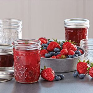 Regular Mouth Quilted Crystal Jelly Mason Jars 8 oz - (4 Pack) - Ball 8-Ounce Quilted Crystal Jelly Jars with Lids and Bands - For Canning, Fermenting, Pickling, Freezing - Glass jar, Microwave & Dishwasher Safe