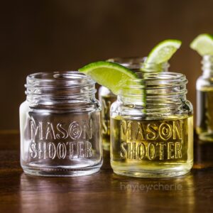 Hayley Cherie Mason Jar Shot Glasses with Lids (Set of 8) Mini Mason Shooter 2oz for Drinks, Liquor, Favors, Desserts, Parties, Birthdays, Gifts