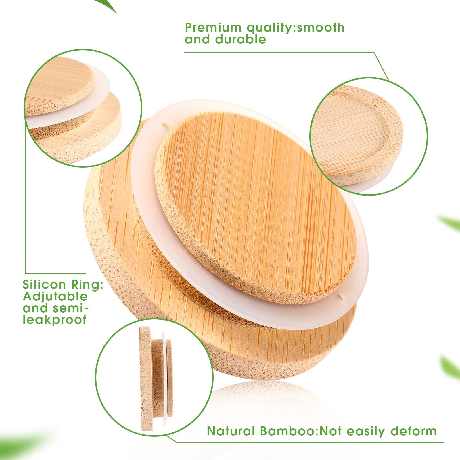 Oui Yogurt Jar Lids Set Bamboo Wood Lids with Silicone Sealing Rings Storage Canning Jar Bamboo Lids Wide Mouth Jar Lids Oui Lids for Nice Sealing Airtight Fit (12)