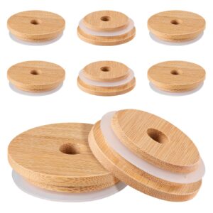 doitool 8pcs bamboo jar lids with straw hole reusable bamboo jar lids for regular mouth mason jar 70mm