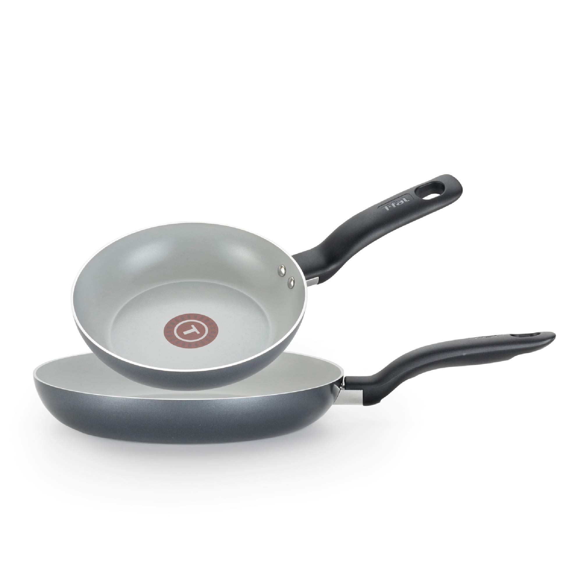 T-fal Initiatives Ceramic Nonstick Fry Pan Set 8.5, 10.5 Inch Oven Safe 350F Cookware, Pots and Pans, Grey