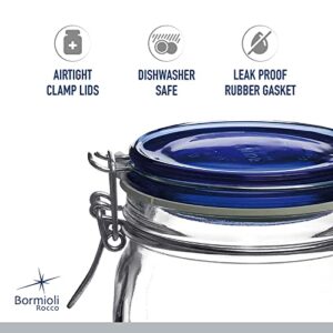 Bormioli Rocco Fido Collection, 2 Pack, 33¾ Oz. Food Storage Glass Jars, Airtight Rubber Seal & Glass Lid, With Stainless Wire Clamp, Made In Italy.