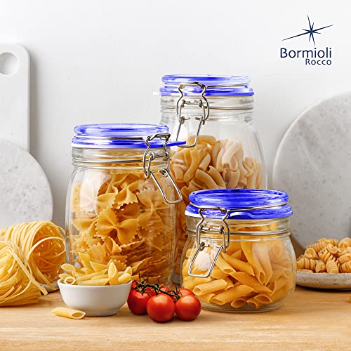 Bormioli Rocco Fido Collection, 2 Pack, 33¾ Oz. Food Storage Glass Jars, Airtight Rubber Seal & Glass Lid, With Stainless Wire Clamp, Made In Italy.