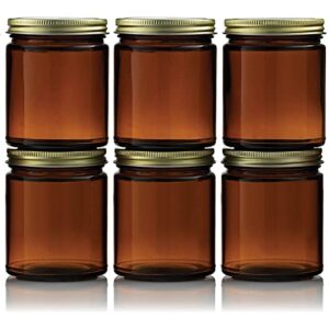 amber glass jars 8 ounce for candle making straight side for diy projects, herbs, homemade cosmetics, decorating, storing, overnight oats, meal prep, wedding favors, great for daily vitamins (6)