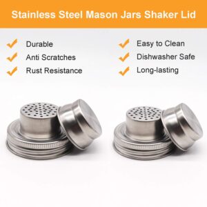 2 Pack Stainless Steel Mason Jar Shaker Lids with Silicone Seals for Regular Mouth Mason, Canning Jars Spices, Salt, Peppers or Shake Drinks Cocktail