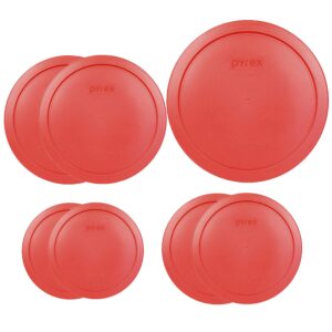 pyrex bundle - 7 items: (1) 6/7-cup red lid, (2) 4-cup red lids, (2) 2-cup red lids, (2) 1-cup red lids made in the usa