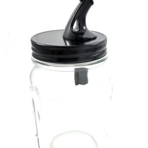 AmeriPour Black - Mason Jar Pour Spouts With Flap For Moonshine And Whiskey - Made 100% In The USA. Free Flow Mason Jar Spouts That Don't Leak. A Perfect Pour Everytime. 2 Pack (Regular Mouth - Flap)