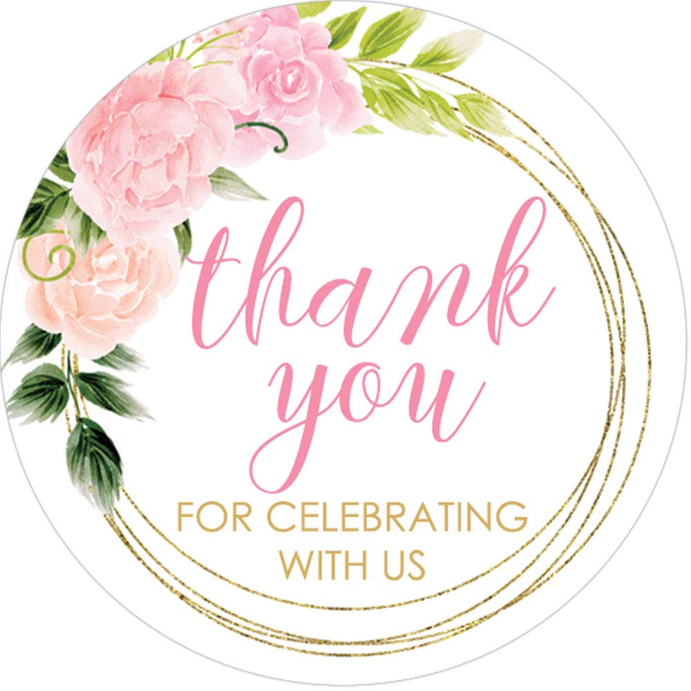 1.9 Inch Stickers Thank You for Celebrating with Us Labels Girl Baby Shower or Wedding Favors Set of 60 (Floral)