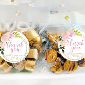 1.9 Inch Stickers Thank You for Celebrating with Us Labels Girl Baby Shower or Wedding Favors Set of 60 (Floral)