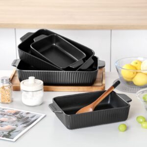 vancasso Forte Baking Dishes for Oven - Casserole Dishes for Oven, Rectangular Baking Dish, Lasagna Pan Deep with Handles, Stoneware Bakeware Set for Cooking (4PCS, Black)