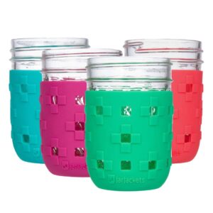 jarjackets silicone mason jar protector sleeve - fits 8oz regular mouth jelly jars (4, multicolor)