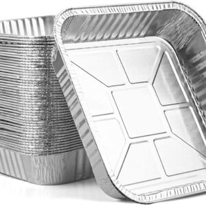 HOMEE Aluminum Pans Disposable, 8 x 8'' Square Disposable Aluminum Foil Pans Stackable Heat Resistant, (50 Pack) Disposable Foil Tray for Baking, Roasting, Broiling and Cooking, Storing, Prepping Food