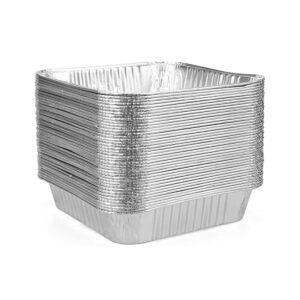 HOMEE Aluminum Pans Disposable, 8 x 8'' Square Disposable Aluminum Foil Pans Stackable Heat Resistant, (50 Pack) Disposable Foil Tray for Baking, Roasting, Broiling and Cooking, Storing, Prepping Food