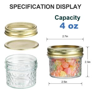 Mcupper 4oz Mini Mason Jars,Set of 40 Quilted Crystal Style Canning Jars With Gold Lids and Bands, Regular Mouth Glass Jars For Honey, Jelly, Jams-40 Black Labels,1 Chalk Marker Included