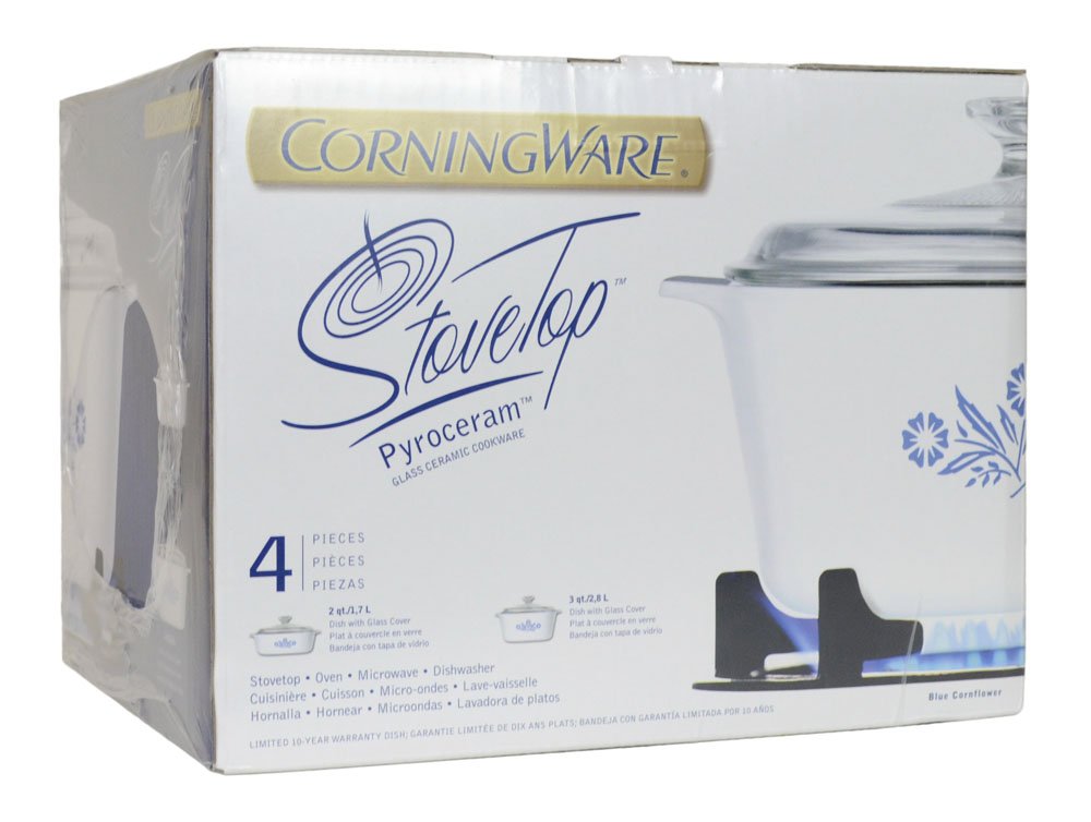 Corningware Pyroceram Blue Cornflower 4 pc. Glass Ceramic Cookware Set - Limited Edition (Four Piece)