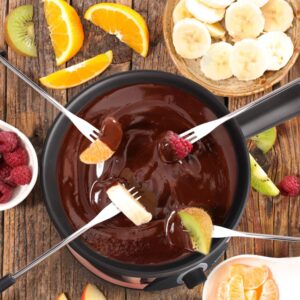 Artestia 2-QT Electric Fondue Pot for Chocolate Cheese, 1500W Oil Fondue Pot Set with Adjustable Temperature, 6 Fondue Forks, Black Ceramic Pot with Rose-Gold Base