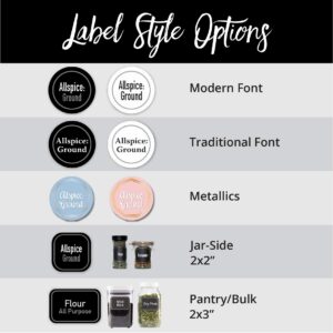 AllSpice Ultimate Spice Label Set 525 Preprinted Water Resistant Round Spice Jar Labels Set 1.5" with Extra Fine White Paint Pen(Modern Black)