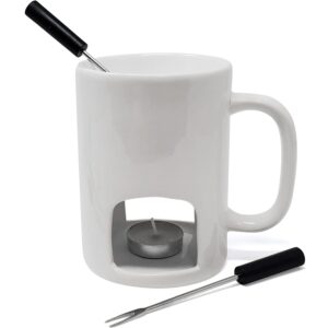 Kovot Personal Fondue Mugs Set of 2 | Ceramic Mugs for Chocolate or Cheese | Includes Forks and Tealights| Double Vented (White)